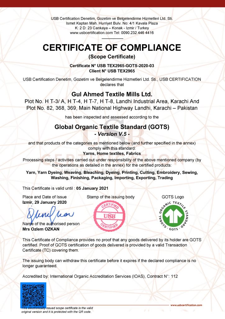 GOTS Certificate_2020 | GulAhmed